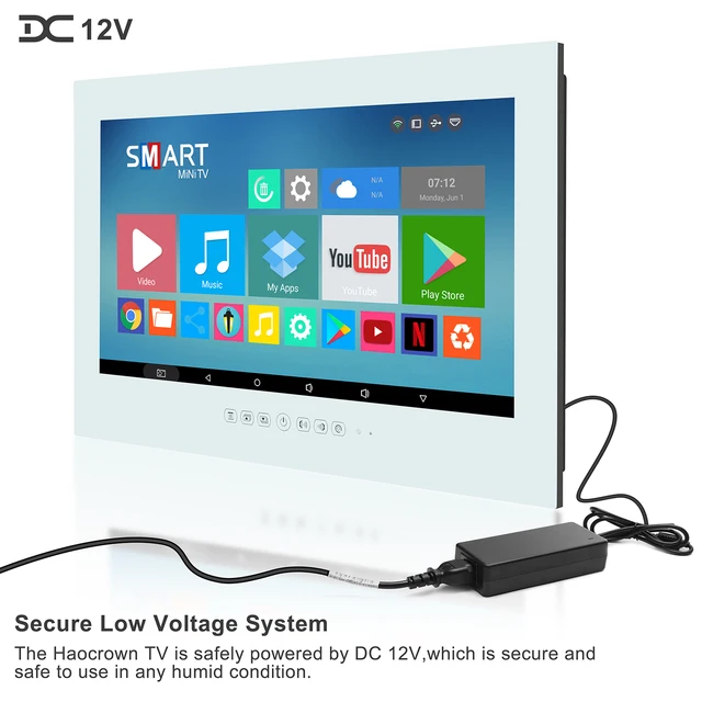 Haocrown 19 Inch Bathroom TV White, IP66 Waterproof Television Smart ...