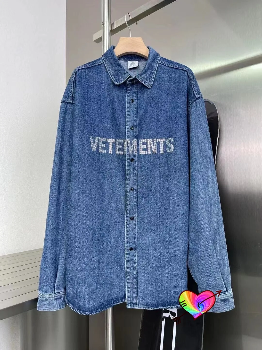 Blue VETEMENTS Bling Jackets Men Women High Quality Rhinestone Logo ...