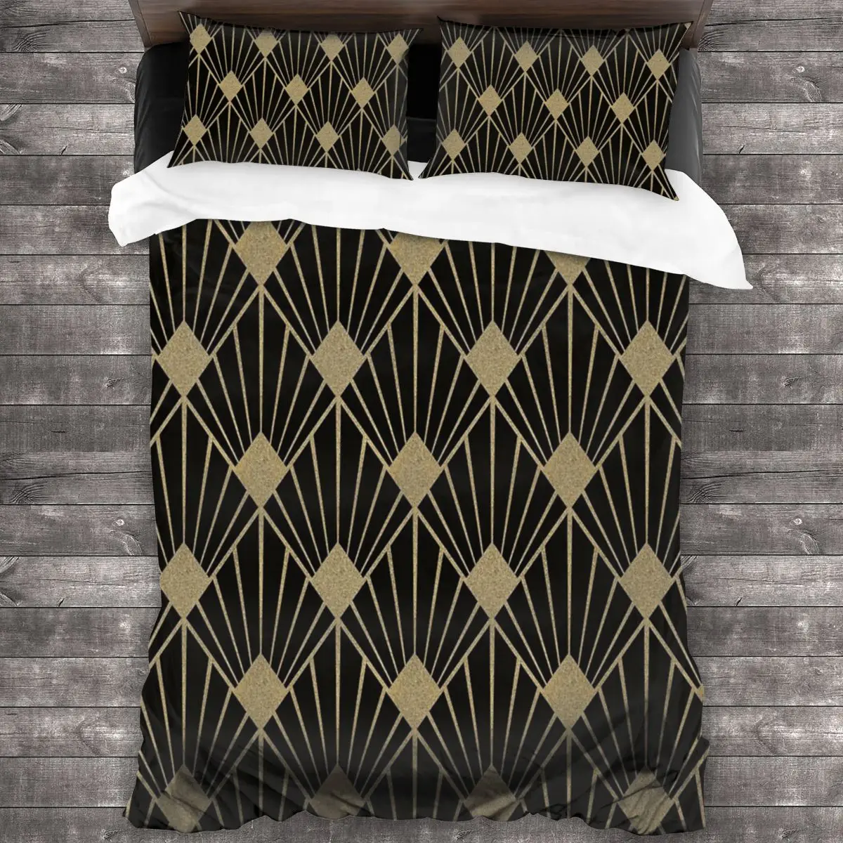 Art Deco Pattern Gold Black Linens Bedspread Bedding Set Duvet Cover ...