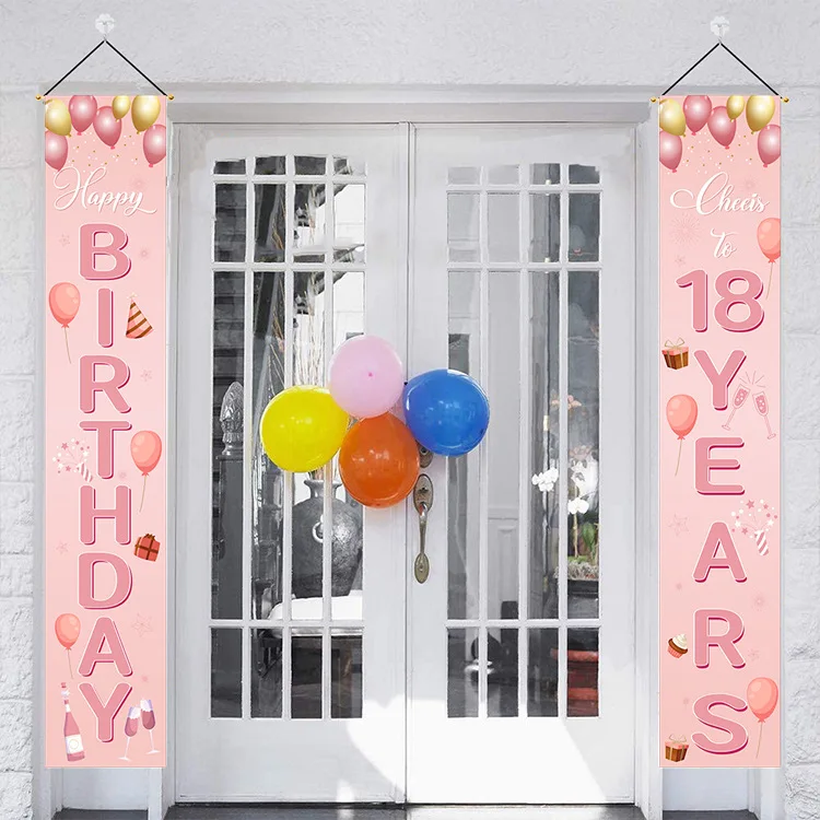 Pink 18 Year Birthday Door Banner Girl 18th Happy Birthbay Party Decor ...