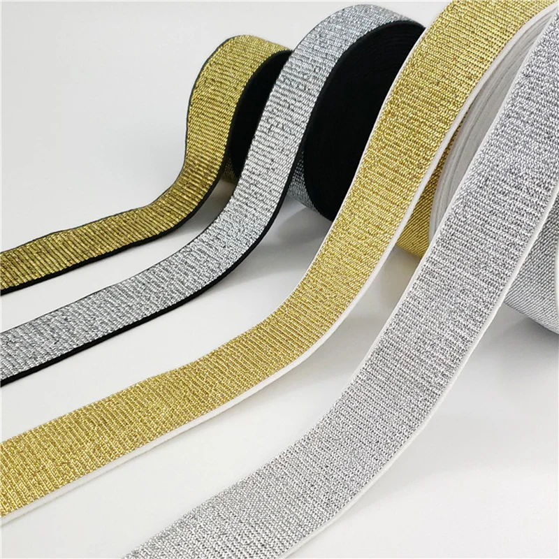 5-10meters-25-50mm-Gold-Silver-Silk-Elastic-Band-Polyester-Rubber ...