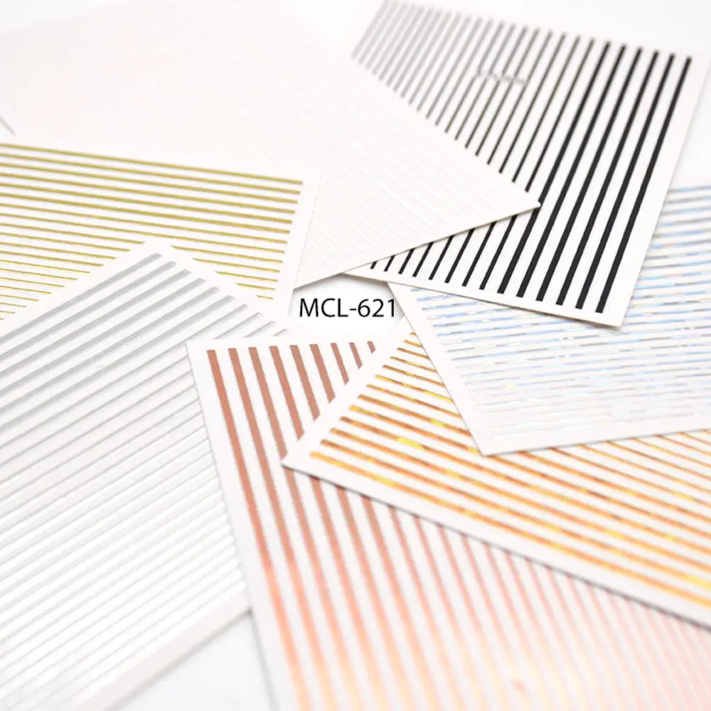 Gold 3D Nail Sticker Curve Stripe Lines Nails Stickers Gradient ...