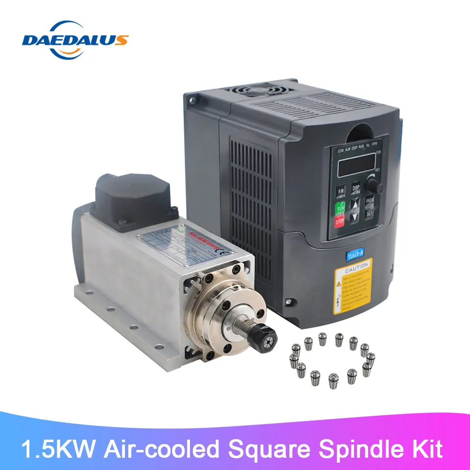 1.5KW Air Cooled CNC Spindle Square Router Spindle Motor+110V 220V VFD Inverter Converter 13pcs ...