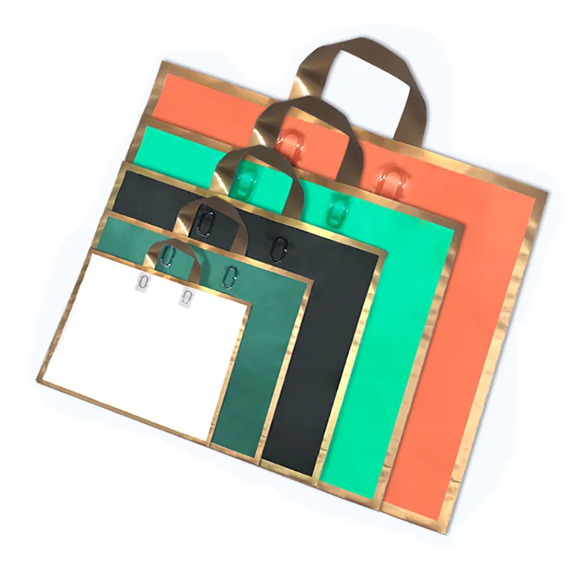 50Pcs Gold Frame Plastic Bag With Handle Clothes Store Thicken Business ...