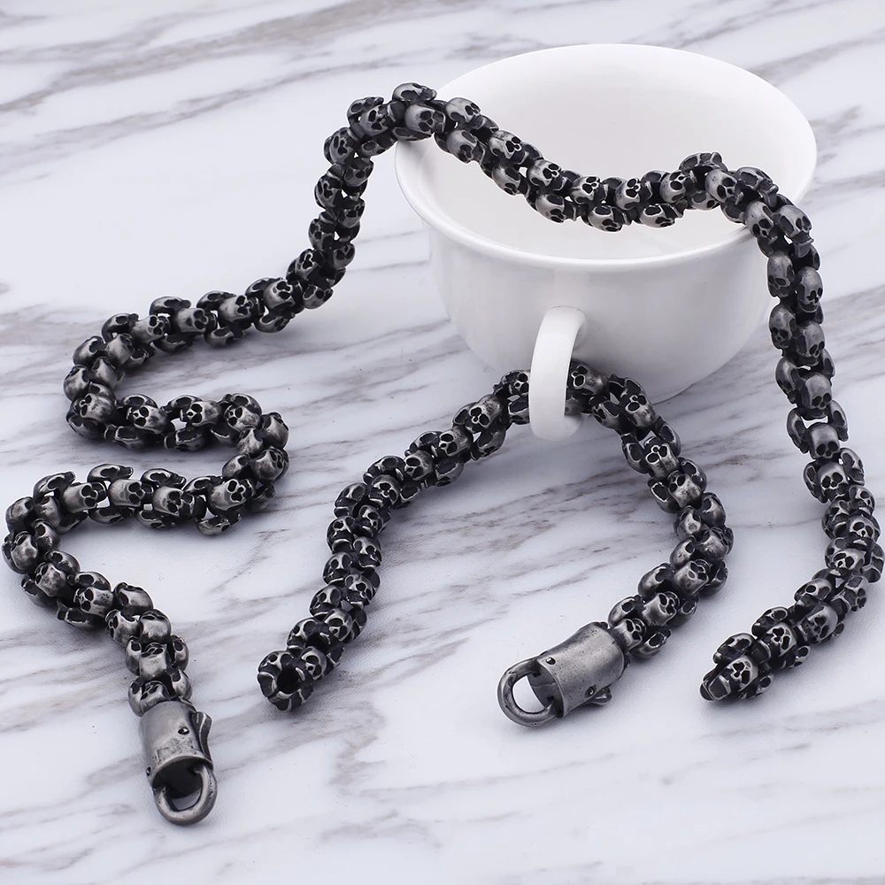 12MM-Wide-Stainless-Steel-Mens-Skull-Link-Chain-Necklace-Men-Punk ...
