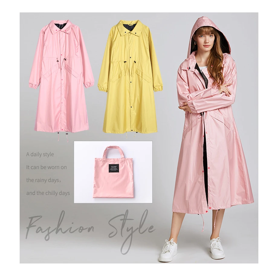 Women's Stylish Waterproof Long Raincoat Rain Jacket Coat Rain Poncho ...