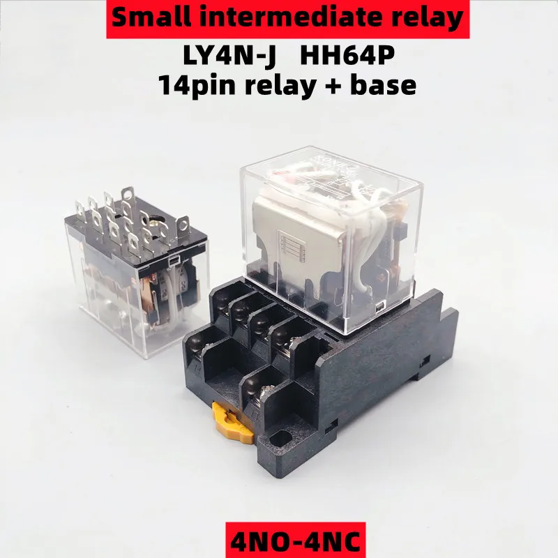 1pcs silver contact small electromagnetic intermediate relay LY4NJ HH64P AC 220V DC 12/24V 14pin ...