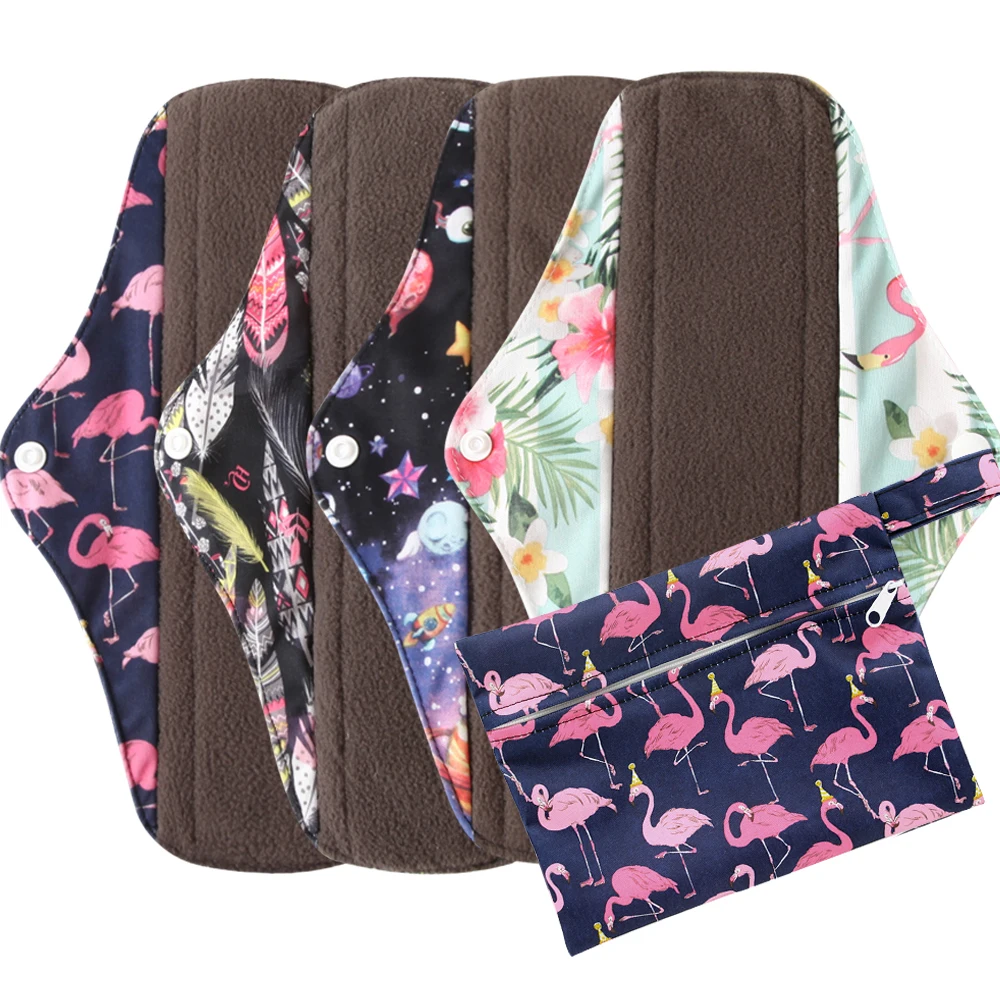 5pcs Set 4pcs Bamboo Reusable Sanitary Pads Washable Absorbent Cloth ...