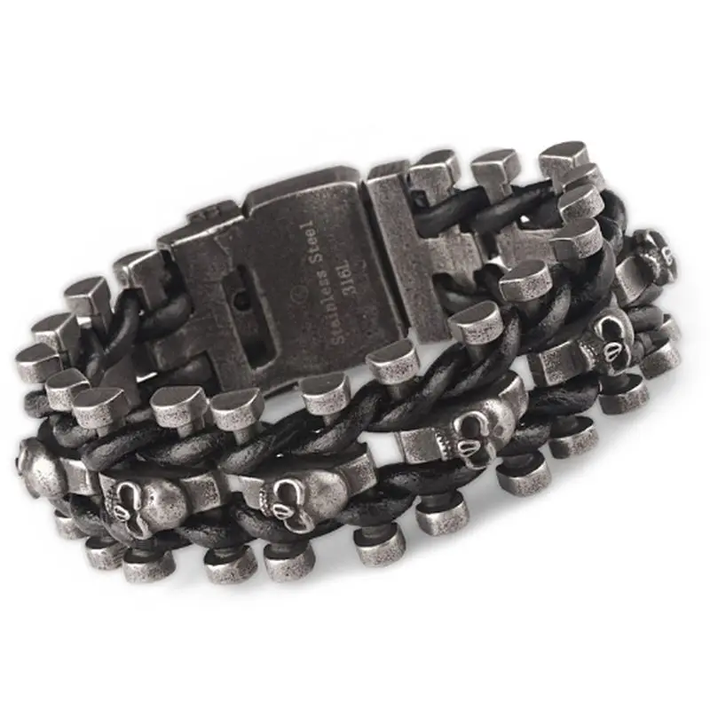 Men-s-Retro-Wide-Skull-Metal-Bracelet-Stainless-Steel-Cuff-Belt-Buckle ...