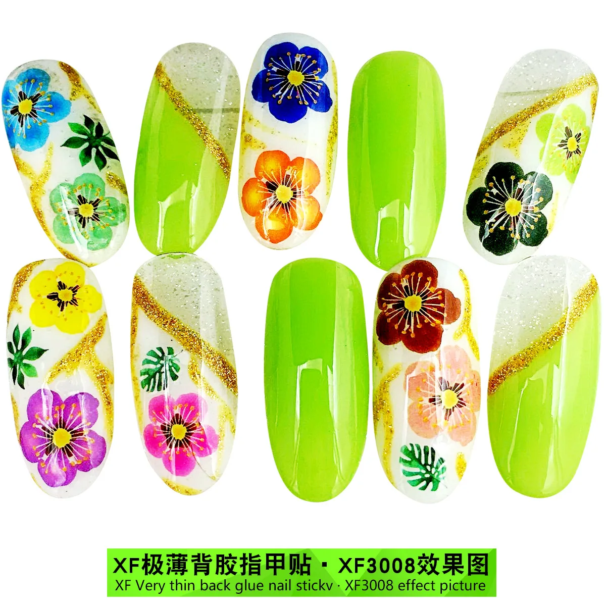 1 sheets Color Flowers Hot Designs Watermark Nail Stickers Temporary ...