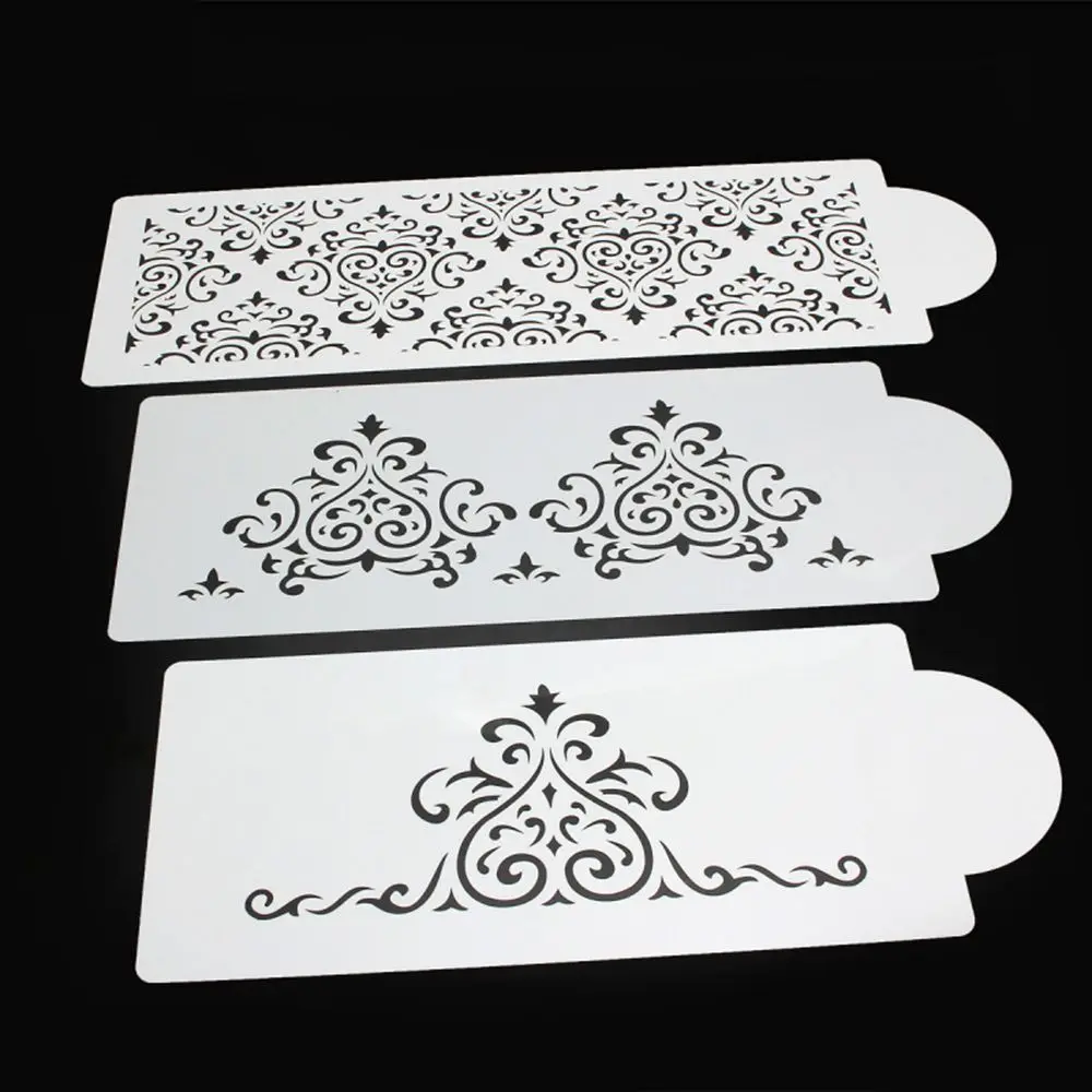 빈티지 꽃 스텐실 재사용 가능한 에어 브러시 페인팅 스텐실 케이크 장식 도구 설탕 체 초콜릿 몰드 웨딩 데코 라 3 개