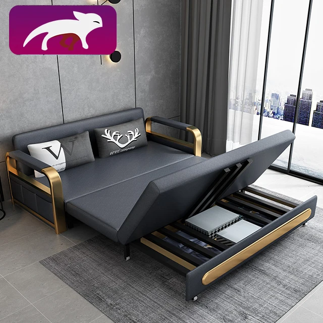 Multi-function sofa bed with storage box in HRZ new creative alloy decorative fabric – SmeshMega.com