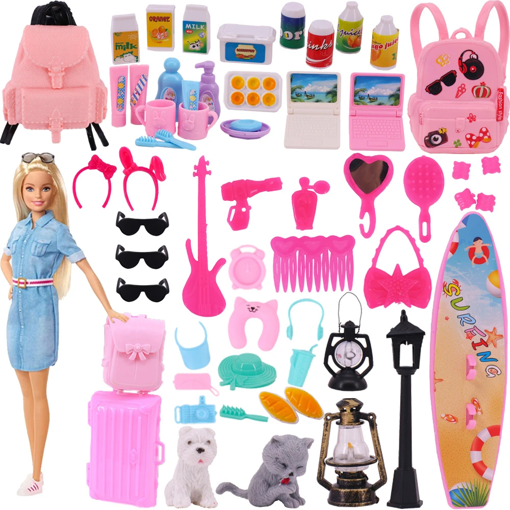 Mini Plastic Cat Toiletries Barbies Accessories Shoes Suitcase Backpack ...