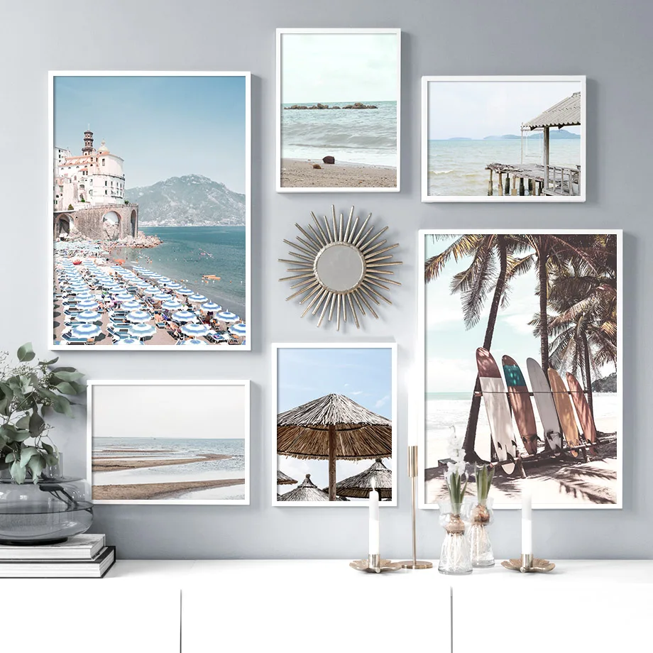 Surfbrett Coconut Ozean Strand Schloss Himmel Wand Kunst Leinwand Malerei Nordic Poster Und ...