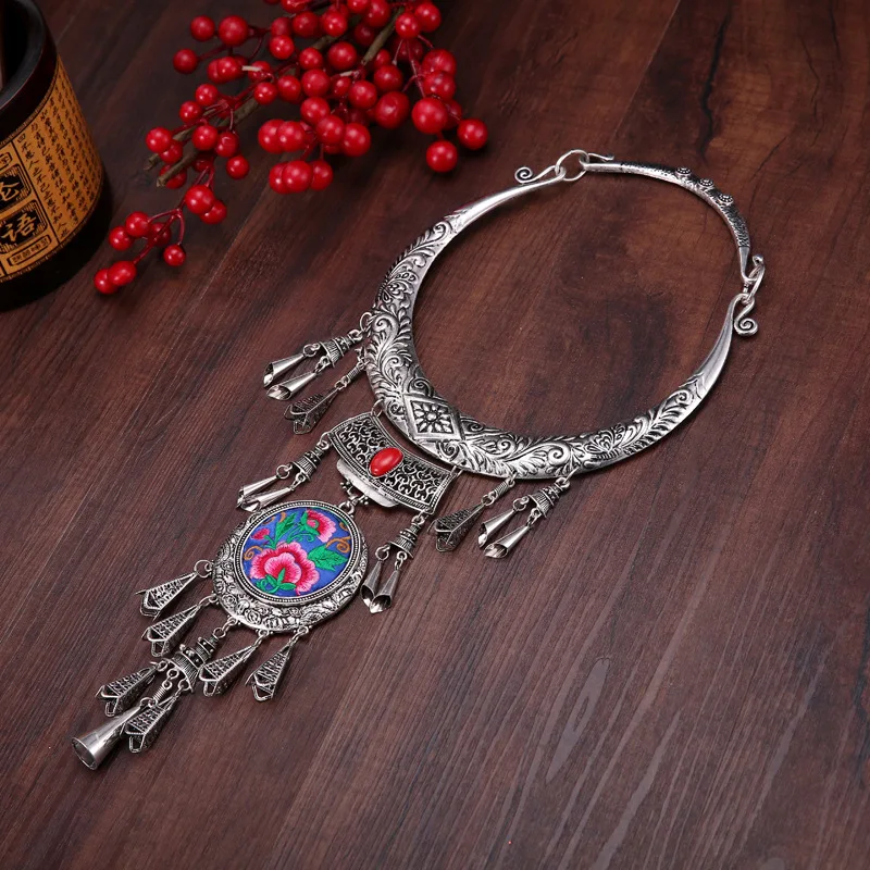 LosoDo collar de estilo nacional vintage Miao para mujer, bordado de ...
