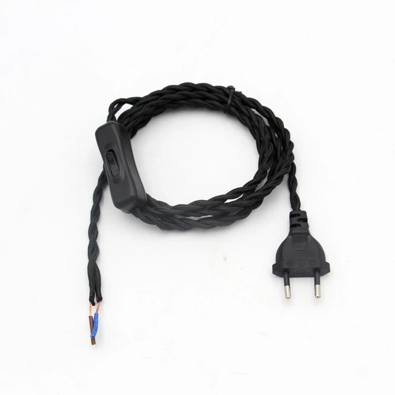 220V AC Vintage Power Cord With EU Plug Line Switch Fabric Covered ...
