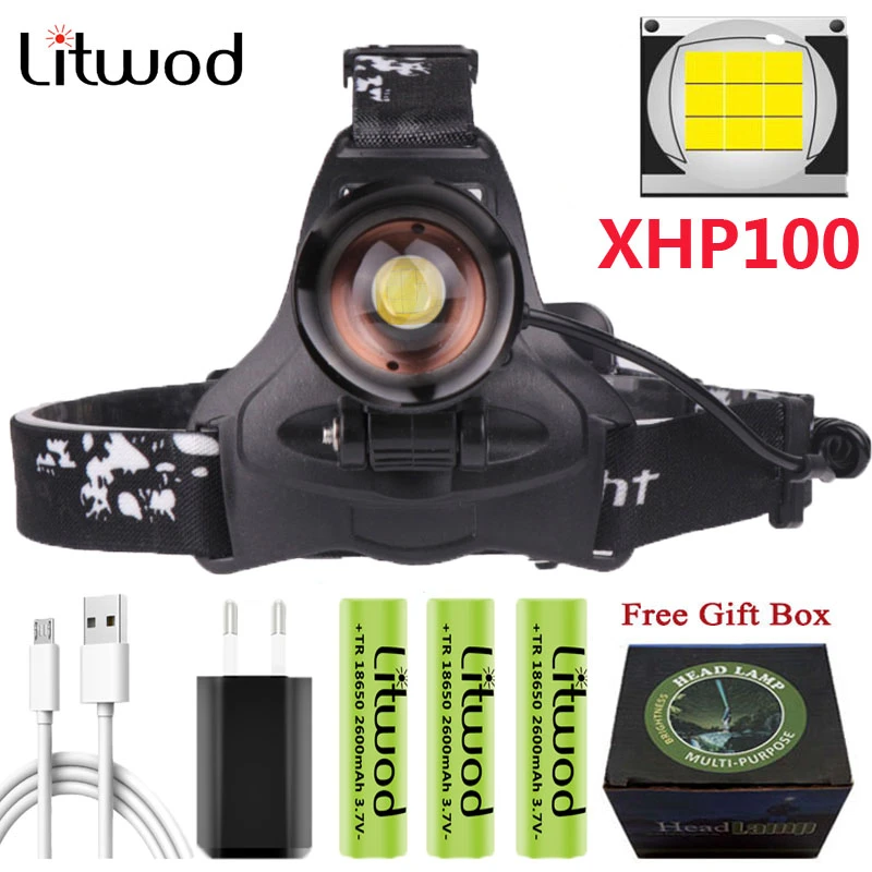 Xhp100 9-core Led Headlamp Zoomable Headlight Waterproof Powerbank Usb ...