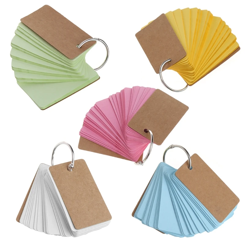 Mini Note Pad Kraft Paper Binder Ring Easy Flip Flash Cards Study Memo ...