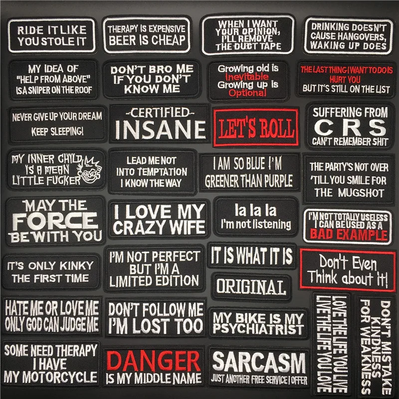 Black-White-Written-Words-Patches-Letters-Embroidered-Stripes-for ...