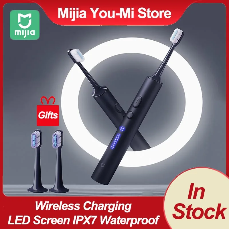 샤오미 Mijia 소닉 전동 칫솔 T700 360 ° 무선 충전 LED 스크린 IPX7 방수 2/4/6 브러쉬 교체 헤드|스마트 ...