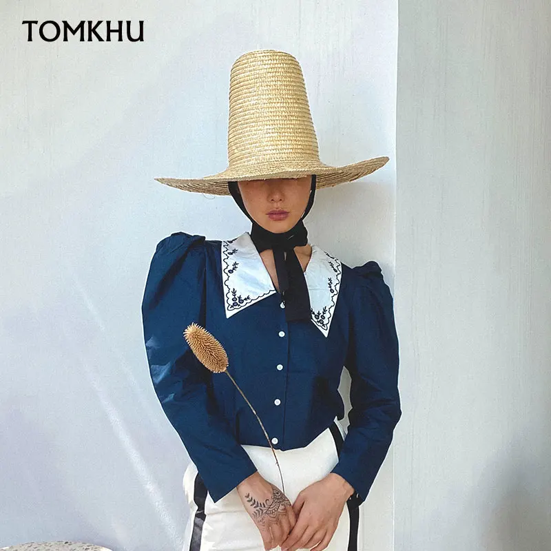 New Elegant Women Straw Hat Vintage Pointed High Wide Brim Sun Hat ...