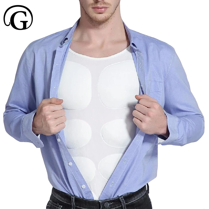 Men ABS Muscle Shaper Abdominal Pads Undershirts Strong Body Tops ...