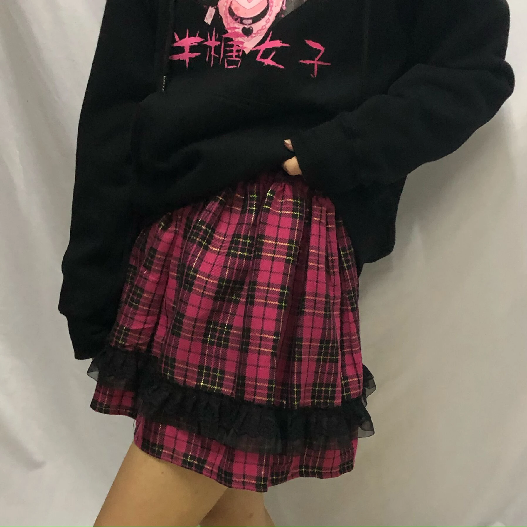 Gothic Lace Lolita Mini Skirt Woman Kawaii Plaid Pleated Pastel Goth F | GraceQueens - Fashion ...