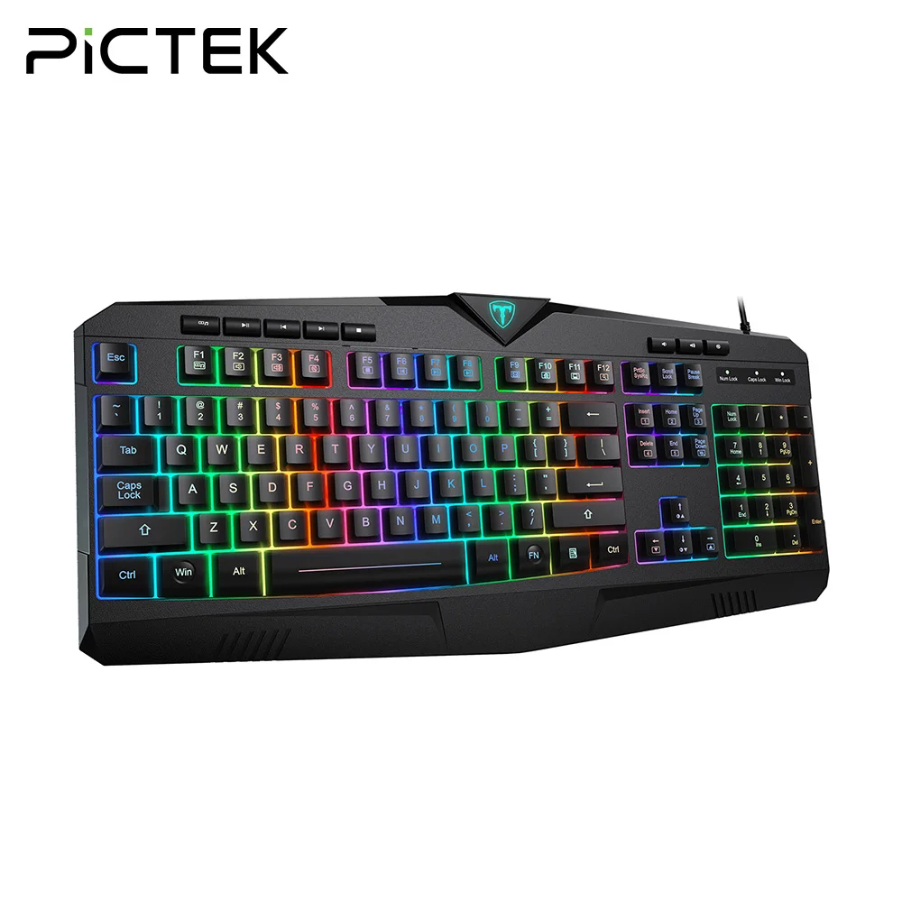 PicTek PC232 Gaming Keyboard 112 Keys Wired Membrane Keyboard RGB Light ...