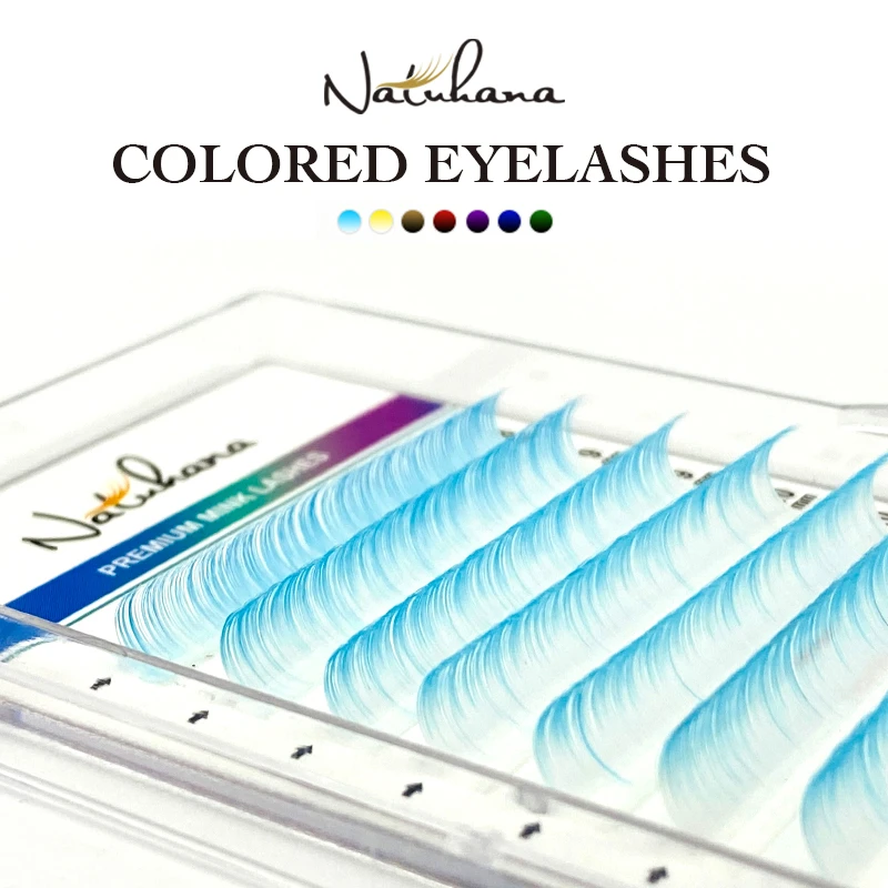 NATUHANA Color Gradient Lashes Individual Synthetic Mink Blue White ...
