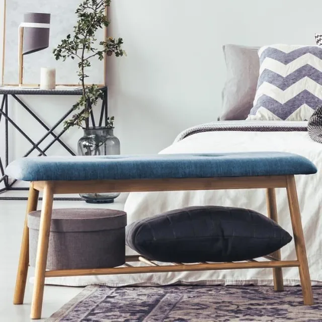 90*45*34 Cm Solid Wood Round Foot Shoe Changing Bench With Soft Pad ...