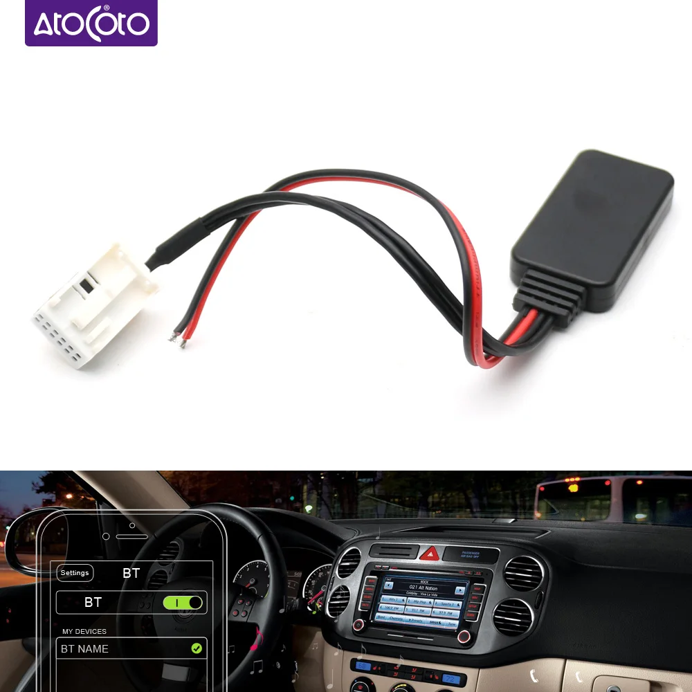 Auto Bluetooth Compatibel 12Pin Connector Aux Kabel Adapter Voor Vw ...