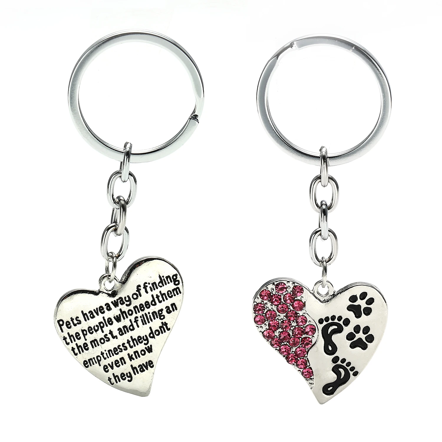 12pc Pink Dog Cat Pet Paw Crystal Heart Pendent Keyrings Pets Have A ...
