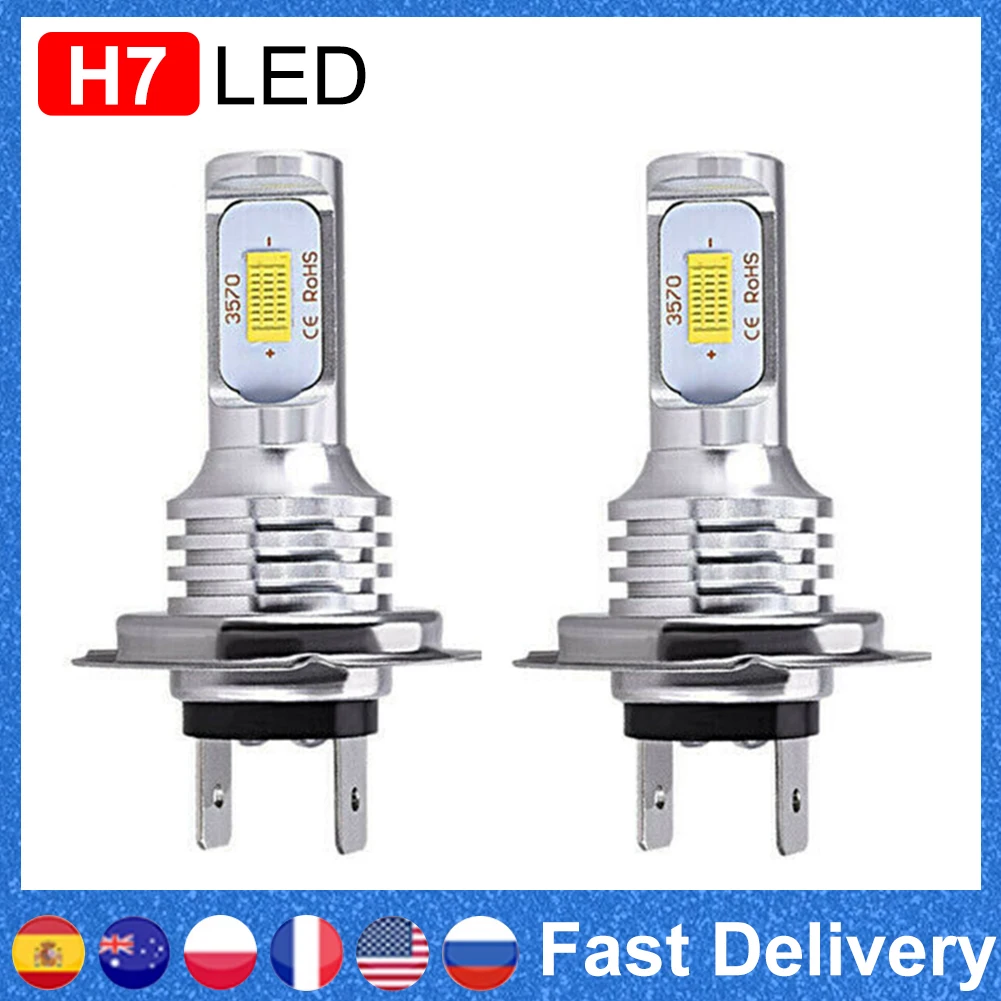 2pcs H7 LED 헤드 라이트 벌브 빔 키트 12V 55W LED 슈퍼 밝은 자동차 라이트 전조 등 CSP H7 하이/로우 빔 변환 글로브 전구 8000Lm|자동차 ...