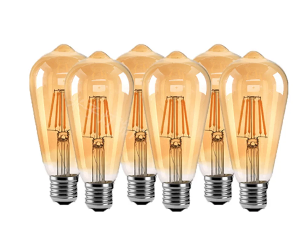 6pcs Led Edison Filament Light Bulbs Golden Art Lights St64 Dimmable ...