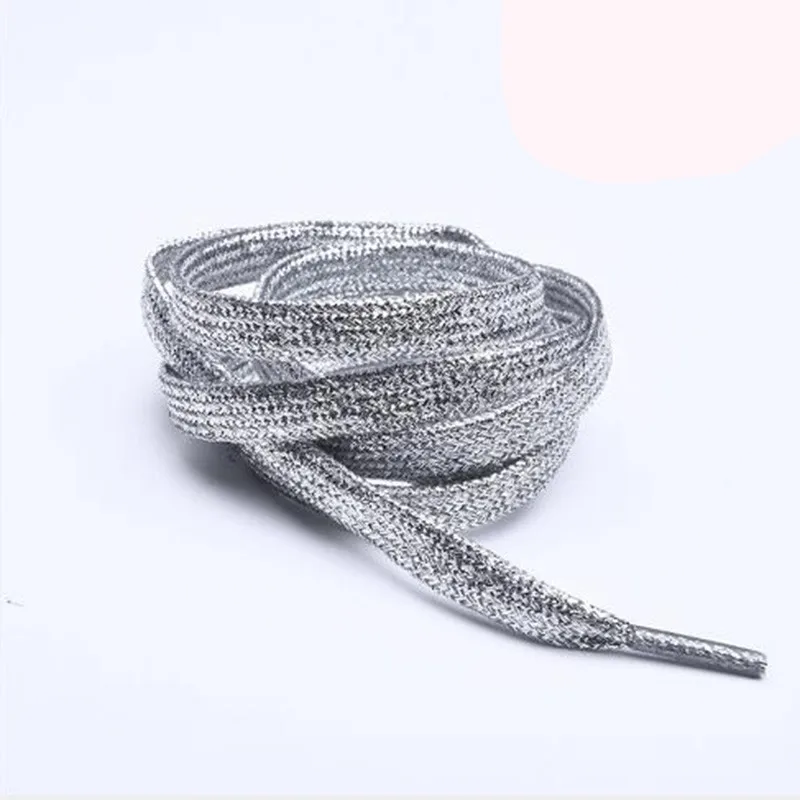 1 Pair Glitter Shiny Flat Shoelaces Silver Thread Sport Bootlaces ...