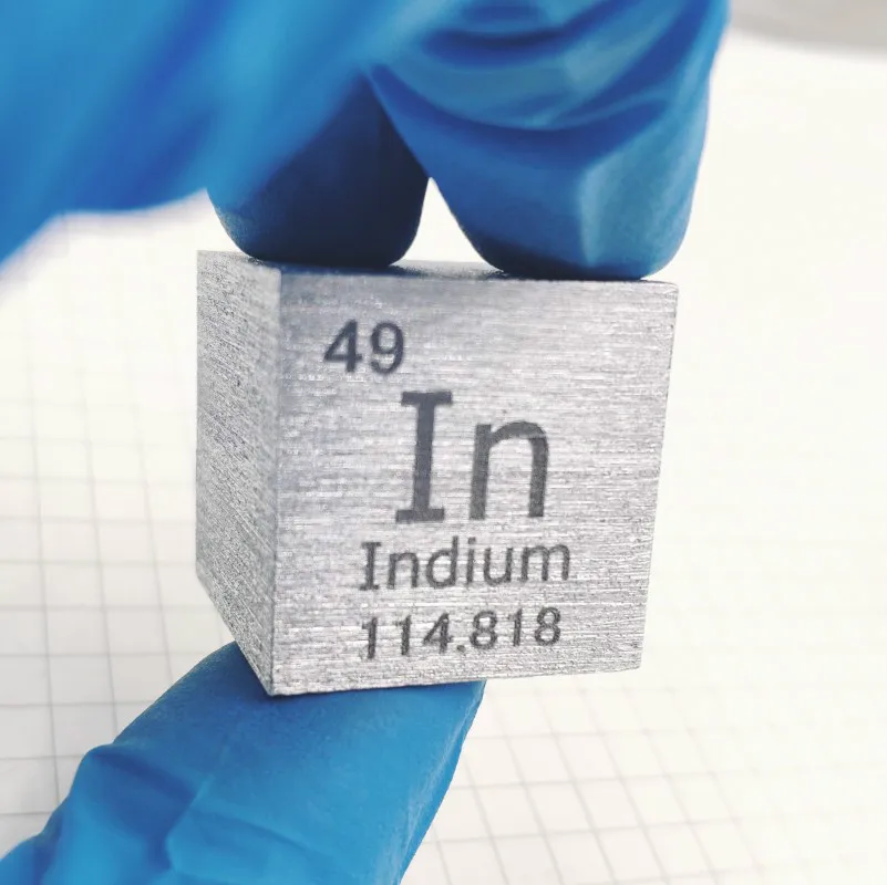 Indium metal in the periodic table Cube Side length is one inch (25.4mm ...