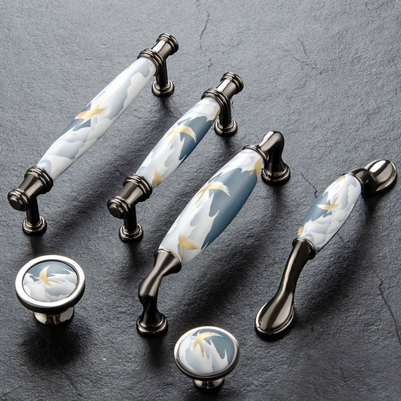 Sky-blue-Ceramic-Door-Handles-European-Antique-Furniture-Handles-Drawer ...