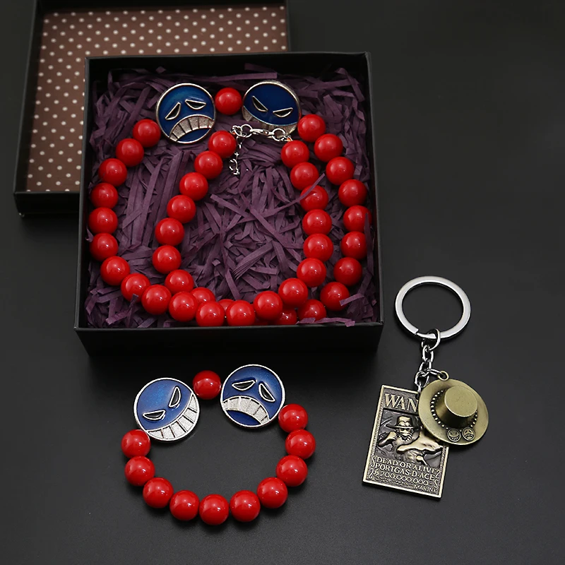 One Piece Red Bead Bracelet Keychain Gift Box - Crazy Anime Store