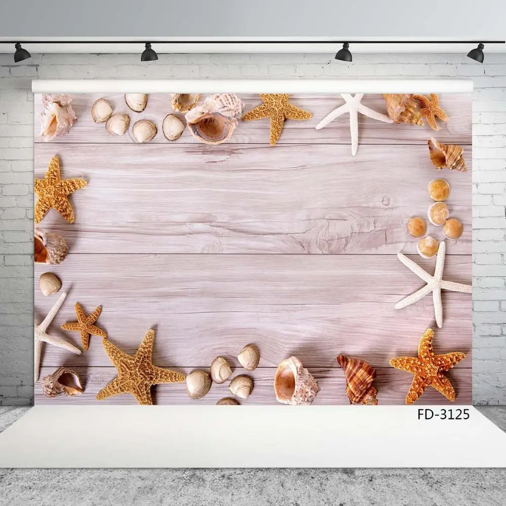 Starfish Shell Frame Wood Board Floor Photo Background Photocall ...