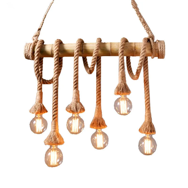 Vintage Rope Bamboo Pendant Lights Personality Loft Lights Hemp Rope ...