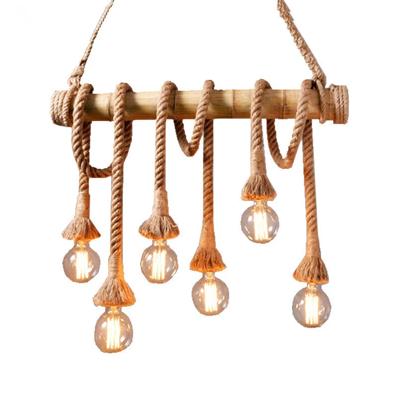 Vintage Rope Bamboo Pendant Lights Personality Loft Lights Hemp Rope ...