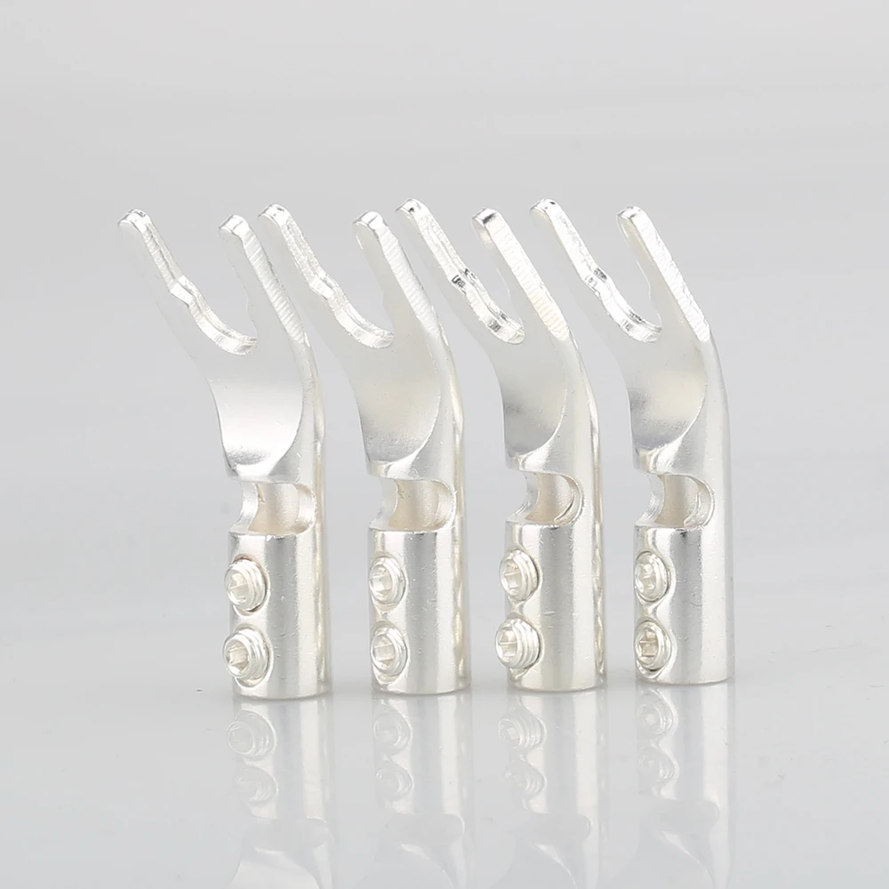 8xAudiocrast Pure copper Silver Plated Spade Plug Speaker Cable Wire ...