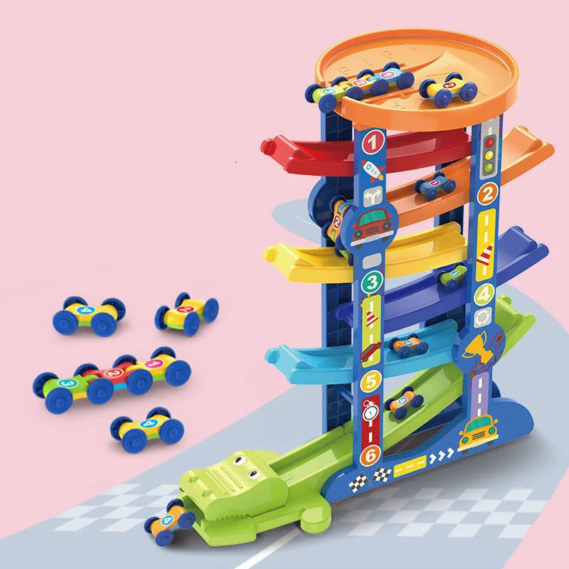Ramp Race Track and 6 Mini Inertia Car Sliding Toy Vehicel and Train ...