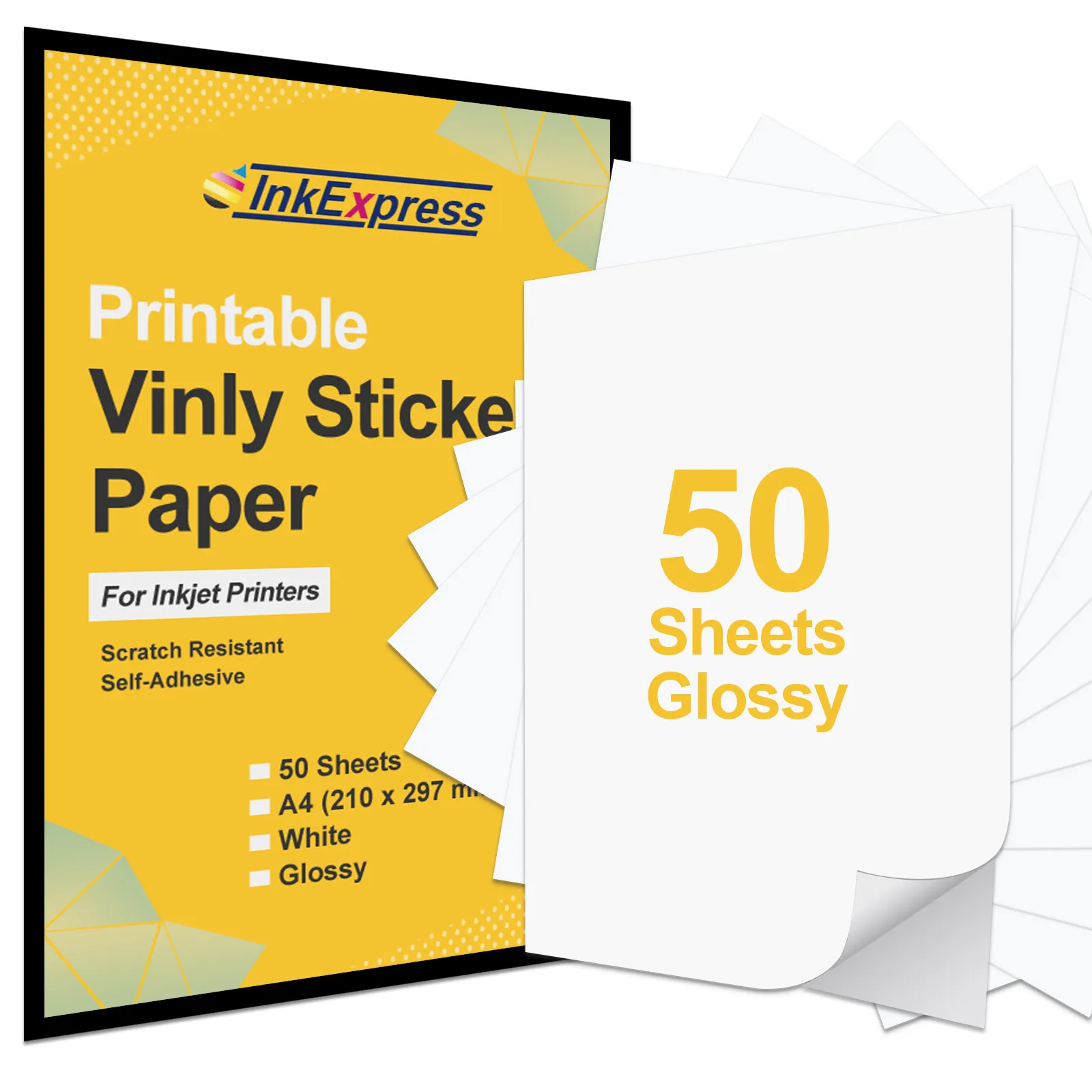 50-Sheets-A4-210-297mm-Glossy-Vinyl-Sticker-Paper-for-All-Inkjet ...