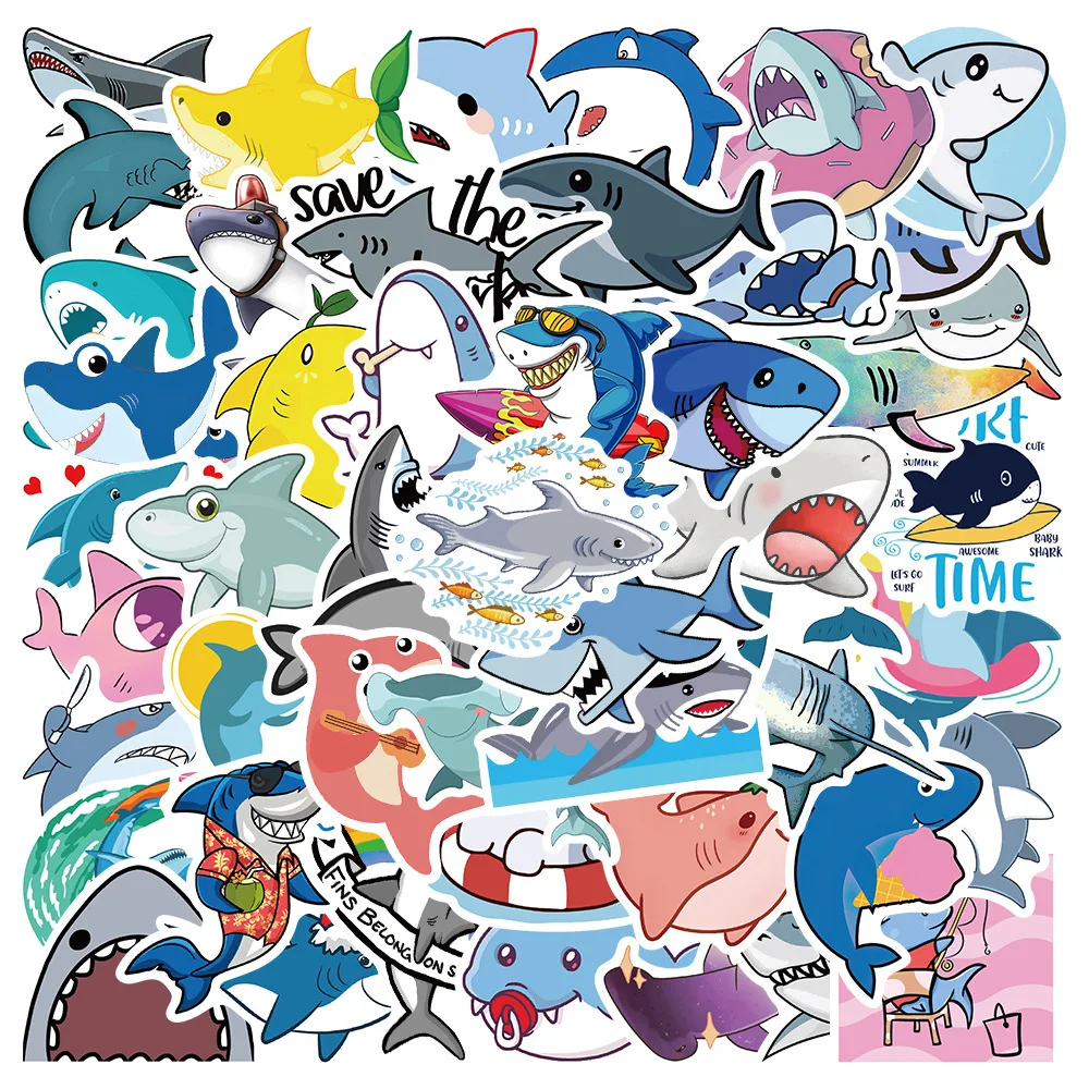 10/30/50pcs Cartoon Sea Animal Shark Stickers Cute Travel Skateboard Suitcase Guitar Luggage ...