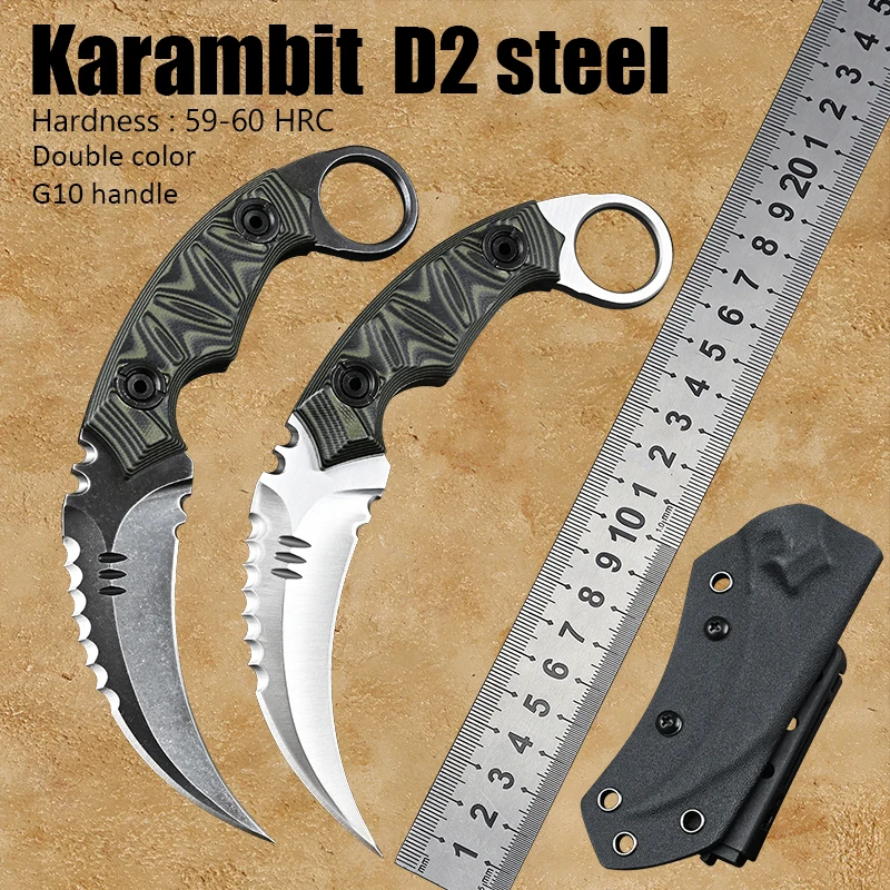 High Quality Double Color G10 Handle D2 Steel Fixed Blade Self Defense ...