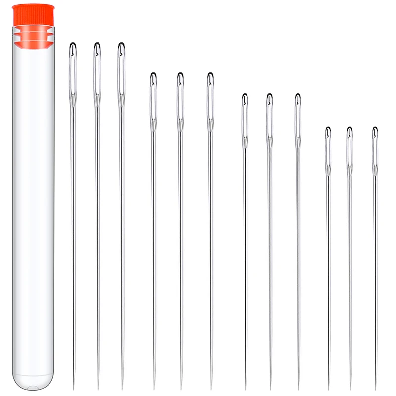 LMDZ 12 PCS Stainless Steel Large Eye Long Sewing Sharp Needles Hand ...