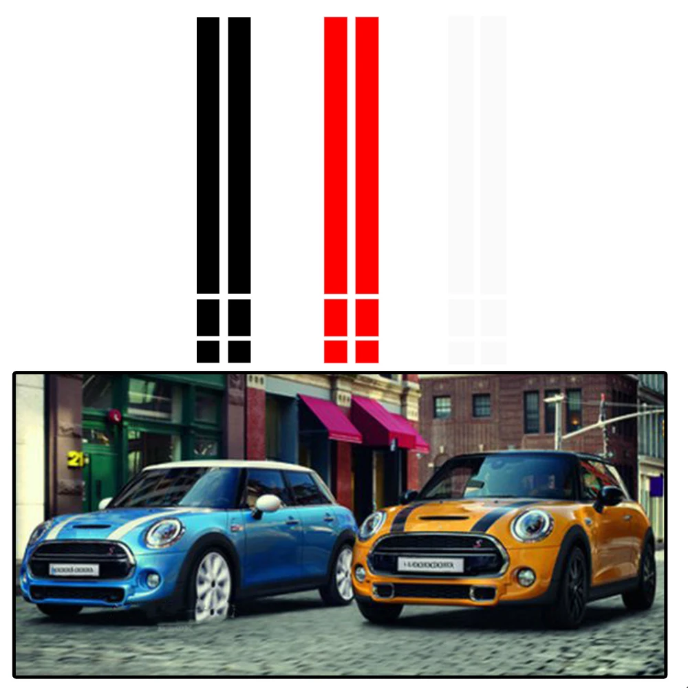 2Pcs Black White Red Vinyl Car Bonnet Stripes Hood Sticker Cover Decal ...