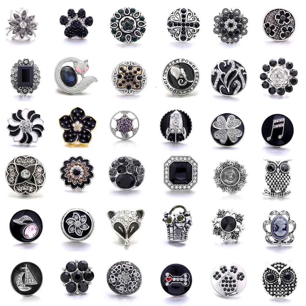 5Pcs/Lot Black Crystal Owl Rhinestone 40 Style Snap Button Jewelry Snap ...