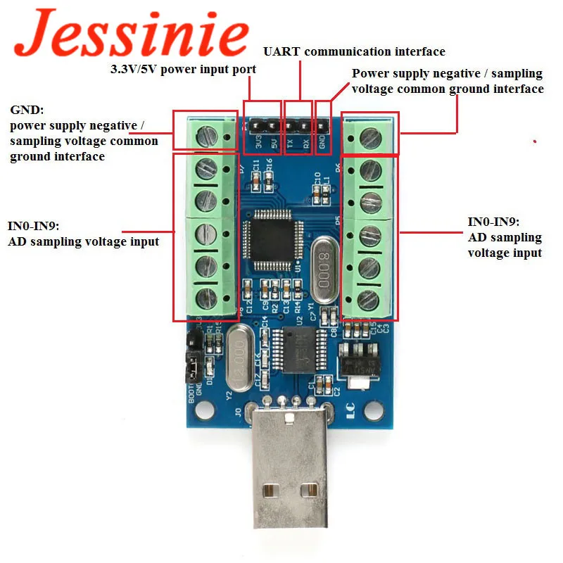 STM32F103C8T6 USB Interface 10 Channel 12Bit AD Sampling Data Acquisition STM32 UART ...